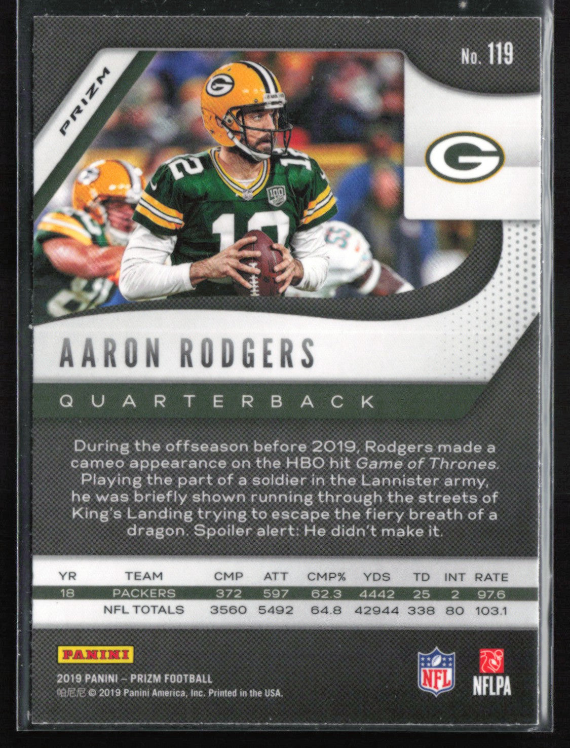 2019 Panini Prizm Green 119 Aaron Rodgers Silver Prizm – Dollar Box